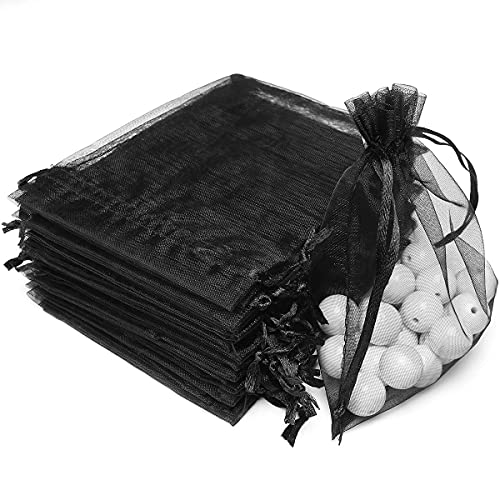 Akstore 100pcs 3.6x4.8''(9x12cm) Organza Gift Bags, Drawstring Pouches Jewelry Party Wedding Favor Gift Bags,Candy Bags (Black)