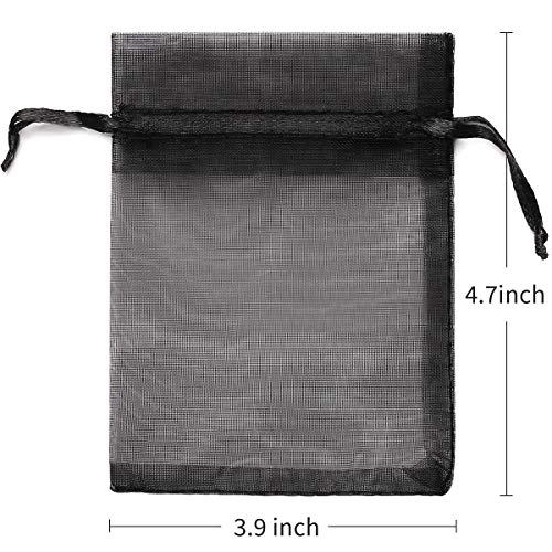 Akstore 100pcs 3.6x4.8''(9x12cm) Organza Gift Bags, Drawstring Pouches Jewelry Party Wedding Favor Gift Bags,Candy Bags (Black)