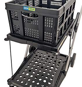 X-Truk Collapsible Utility Cart – 2-Shelf, Adjustable Shopping Cart Converts to a Dolly – Lightweight, High-Capacity Storage Cart Wagon with Removable Basket Carries up to 165 Lbs by SalesMaker Carts