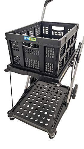 X-Truk Collapsible Utility Cart – 2-Shelf, Adjustable Shopping Cart Converts to a Dolly – Lightweight, High-Capacity Storage Cart Wagon with Removable Basket Carries up to 165 Lbs by SalesMaker Carts