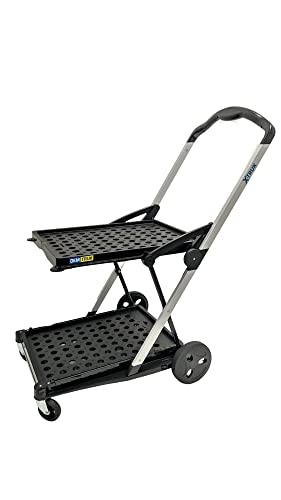 X-Truk Collapsible Utility Cart – 2-Shelf, Adjustable Shopping Cart Converts to a Dolly – Lightweight, High-Capacity Storage Cart Wagon with Removable Basket Carries up to 165 Lbs by SalesMaker Carts