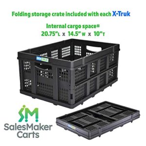 X-Truk Collapsible Utility Cart – 2-Shelf, Adjustable Shopping Cart Converts to a Dolly – Lightweight, High-Capacity Storage Cart Wagon with Removable Basket Carries up to 165 Lbs by SalesMaker Carts