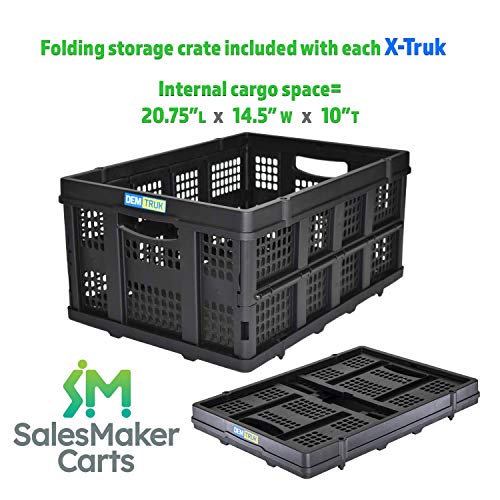 X-Truk Collapsible Utility Cart – 2-Shelf, Adjustable Shopping Cart Converts to a Dolly – Lightweight, High-Capacity Storage Cart Wagon with Removable Basket Carries up to 165 Lbs by SalesMaker Carts