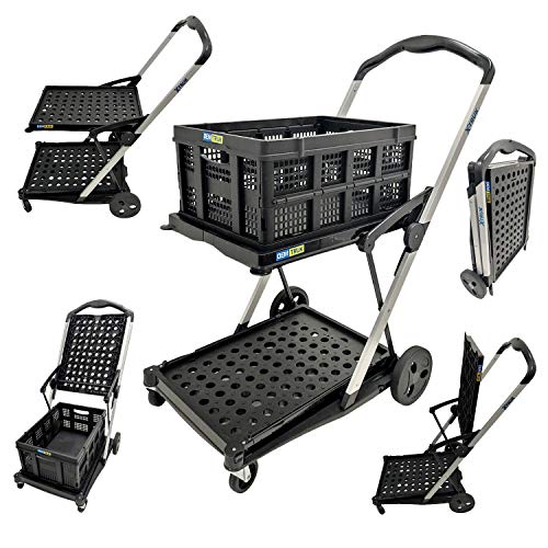 X-Truk Collapsible Utility Cart – 2-Shelf, Adjustable Shopping Cart Converts to a Dolly – Lightweight, High-Capacity Storage Cart Wagon with Removable Basket Carries up to 165 Lbs by SalesMaker Carts