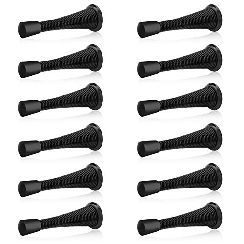 HOMOTEK 12 Pack Spring Door Stopper with Rubber Bumper 3-1/8" Flexible Spring Heavy Duty Wall Door Stop Low Mounted Door Bumper for Home (Upgrade Black)