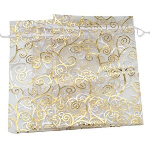 SUNGULF 50pcs Organza Pouch Bag Drawstring 5"x7" 13x18cm Strong Gift Candy Bag Jewelry Party Wedding Favor (Gold Silver)