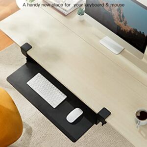 HUANUO Keyboard Tray Under Desk, Ergonomic Corner Keyboard Tray with 45° Adjustable C Clamp for L Shaped Desk, Slide Out Computer Keyboard & Mouse Tray, 27.28" W x 11.85" D, Black