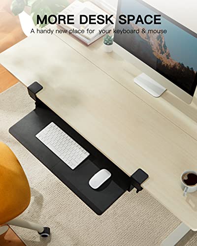 HUANUO Keyboard Tray Under Desk, Ergonomic Corner Keyboard Tray with 45° Adjustable C Clamp for L Shaped Desk, Slide Out Computer Keyboard & Mouse Tray, 27.28" W x 11.85" D, Black