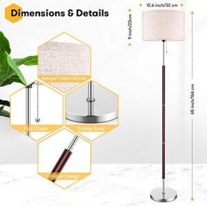 Modern Floor Lamp for Bedroom - Stand Up Reading Lamps for Living Room, Contemporary Office Lighting with Beige Drum Fabric Shade, Farmhouse Pole Lamp, Corner Tall Standing Lamp Kids-Pull Chain