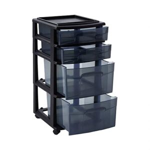 Homz Tall Solid Plastic Versatile 4 Drawer Medium Home Storage Cart with 4 Caster Wheels for Home, Office, Dorm, and Classroom, Black