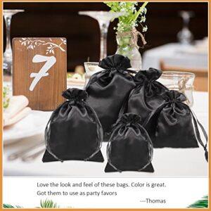 60 Pack Satin Bags Black Silk Bags with Drawstring Jewelry Gift Bags Drawstring Pouch Wedding Favor Drawstring Bags Baby Shower Christmas Gift Bags, 3 x 4", 4 x 6" and 6 x 8''