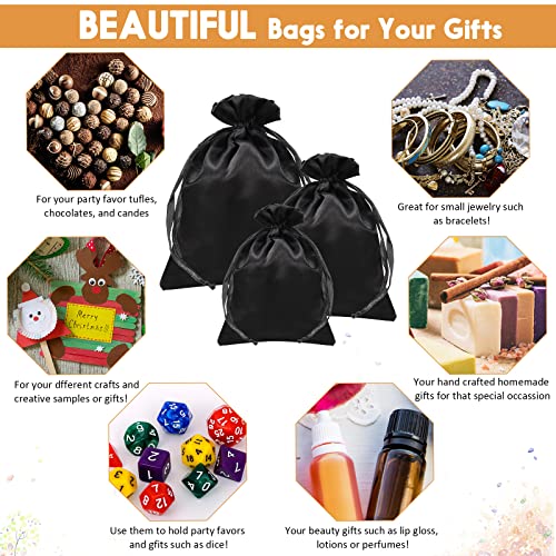 60 Pack Satin Bags Black Silk Bags with Drawstring Jewelry Gift Bags Drawstring Pouch Wedding Favor Drawstring Bags Baby Shower Christmas Gift Bags, 3 x 4", 4 x 6" and 6 x 8''