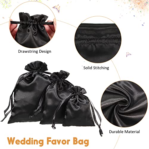 60 Pack Satin Bags Black Silk Bags with Drawstring Jewelry Gift Bags Drawstring Pouch Wedding Favor Drawstring Bags Baby Shower Christmas Gift Bags, 3 x 4", 4 x 6" and 6 x 8''