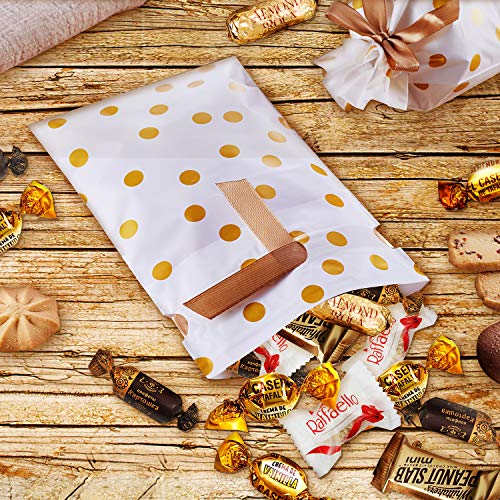 iziusy 50 Pcs Candy Cookies Plastic Drawstring Gift Bags Gold Dot Treat Bags for Birthday Party Snack Wrapping Wedding Gift Party Favor