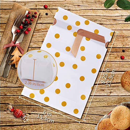 iziusy 50 Pcs Candy Cookies Plastic Drawstring Gift Bags Gold Dot Treat Bags for Birthday Party Snack Wrapping Wedding Gift Party Favor