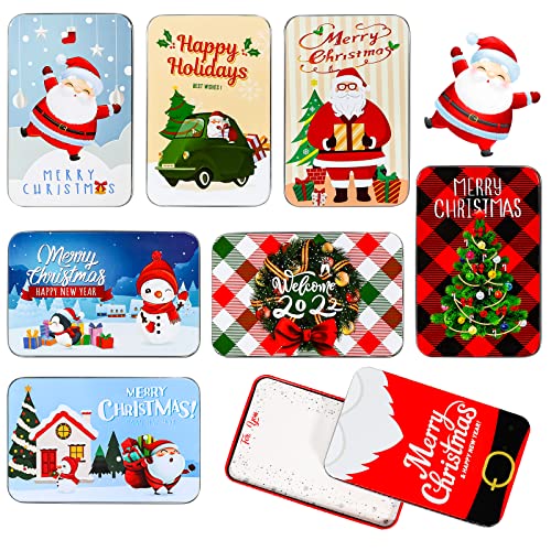 MGparty 8 PCS Christmas Gift Card Tin Holder Boxes Unique Colorful Gift Card Boxes with Lids Gift Card Holders Unique for Christmas Holiday Gift Box Set, Xmas Party Favors