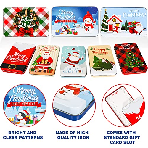 MGparty 8 PCS Christmas Gift Card Tin Holder Boxes Unique Colorful Gift Card Boxes with Lids Gift Card Holders Unique for Christmas Holiday Gift Box Set, Xmas Party Favors