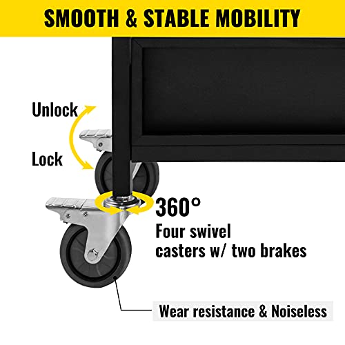 VEVOR Book Cart, 200lbs Library Cart, 30x14x49 Inch Rolling Book Cart Single Sided L-Shaped Flat Shelves with 4 Inch Lockable Wheels for Home Shelves Office and School Book Truck in Black