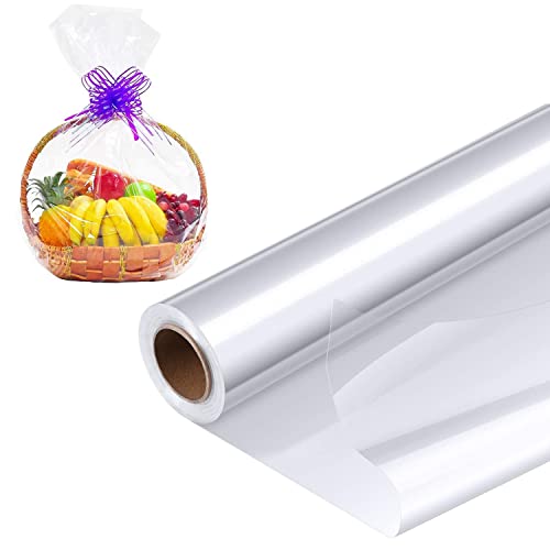 Clear Cellophane Wrap Roll 110 Feet Long 31.5 Inches Wide, Cellophane Rolls for Gift Baskets Flowers Food