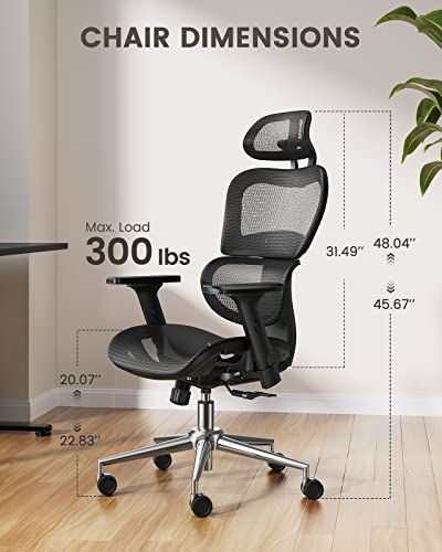 ErGear Office Chairs, Ergonomic Office Chair, Mesh Desk Chair with Adaptive Lumbar Support, High Back Computer Chair with Adjustable backrest Height and Headrest, Swivel Mesh Chair for Home Office