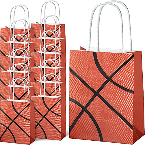 24 Pieces Basketball Party Favor Bags Basketball Present Goodie Bags Basketball Treat Candy Bags Sports Themed Paper Bags for Birthday Party Favors Supplies Decorations