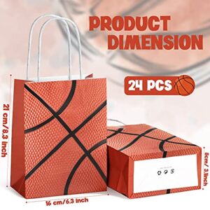 24 Pieces Basketball Party Favor Bags Basketball Present Goodie Bags Basketball Treat Candy Bags Sports Themed Paper Bags for Birthday Party Favors Supplies Decorations