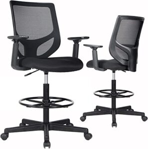 drafting chair tall office chair, high office mesh chair, ergonomic computer rolling chair, standing desk stool with adjustable armrests and foot-ring