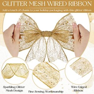 2 Rolls 20 Yards Metallic Wired Ribbons Glitter Ribbon Rose Gold Ribbon for Crafts Valentine Floral Bow Making DIY Gift Wrapping Wedding Party Home Decor (Gold, 2.5 Inch)