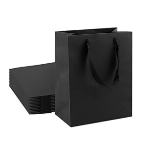 24 pcs kraft gift bags bulk meduim size 8″x4.75″x10″, black kraft paper shopping bags with ribbon handles, party favor bags, shopping bags, retail bags, wedding bags, merchandise business bags