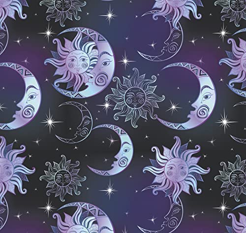 Celestial Sun Moon Stars Wrapping Paper - Folded Flat 30 x 20 Inch (3 Sheets)