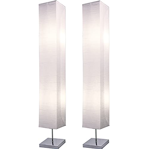 LIGHTACCENTS Honors Paper Floor Lamp - Japanese Style Standing Lamp with Chrome Base and White Paper Shade, On / Off Foot Switch - Floor Lamps for Living Room Decor - Bedroom Lamps (2 Pack Set)