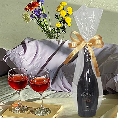 Morepack Clear Wine Bottle Gift Bags 100Pcs 8"x16"+4" Flat Bottom Cellophane Bags