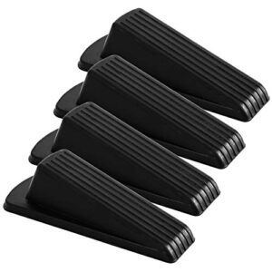 rubber door stoppers – door stop wedge, large heavy duty flexible door holder – black 4 pack – non marking anti slip jammer