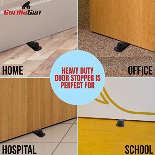 Rubber Door Stoppers - Door Stop Wedge, Large Heavy Duty Flexible Door Holder - Black 4 Pack - Non Marking Anti Slip Jammer