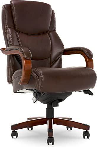 La-Z-Boy Delano Big & Tall Executive Office Chair | High Back Ergonomic Lumbar Support, Bonded Leather, Brown | 45833 model