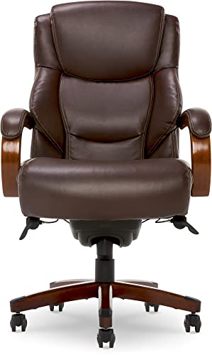 La-Z-Boy Delano Big & Tall Executive Office Chair | High Back Ergonomic Lumbar Support, Bonded Leather, Brown | 45833 model