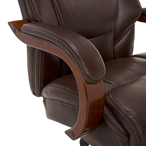 La-Z-Boy Delano Big & Tall Executive Office Chair | High Back Ergonomic Lumbar Support, Bonded Leather, Brown | 45833 model