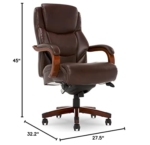 La-Z-Boy Delano Big & Tall Executive Office Chair | High Back Ergonomic Lumbar Support, Bonded Leather, Brown | 45833 model