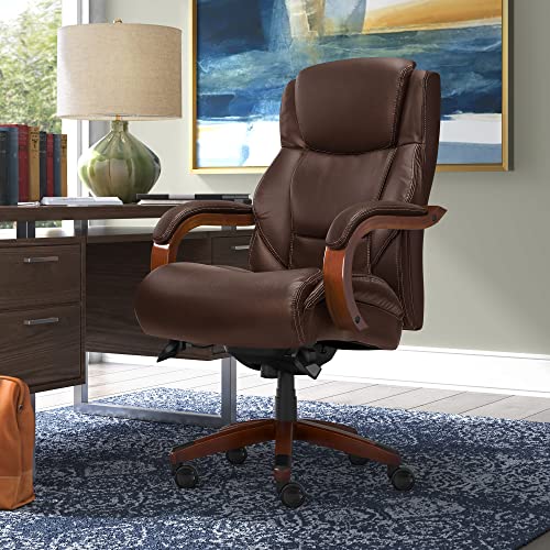 La-Z-Boy Delano Big & Tall Executive Office Chair | High Back Ergonomic Lumbar Support, Bonded Leather, Brown | 45833 model