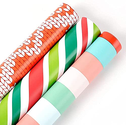 Wrapping Paper Roll - 3 Different Design for Birthday, Holiday, Wedding, Baby Shower - 44.5 * 300cm/3 Rolls