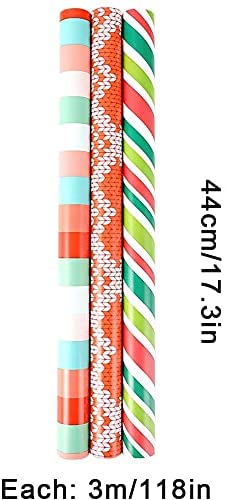 Wrapping Paper Roll - 3 Different Design for Birthday, Holiday, Wedding, Baby Shower - 44.5 * 300cm/3 Rolls