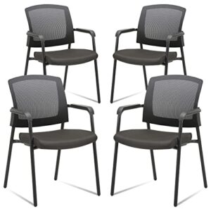 clatina office reception guest chair mesh back stacking with ergonomic lumbar support and thickened seat cushion for waiting conference room black 4 pack