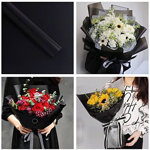 20 Pcs Double Sided Color Flower Wrapping Paper,Waterproof Valentine's Day Bouquet Wrapping Paper 23x23Inch Used for DIY Crafts, Gift Packaging, Flower Shop Bouquet Packaging (Black)