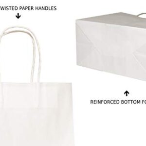 [50 Bags] 10 X 5 X 13 White Kraft Paper Gift Bags Bulk with Handles. Ideal for Shopping, Packaging, Retail, Party, Craft, Gifts, Wedding, Recycled, Business, Goody and Merchandise Bag