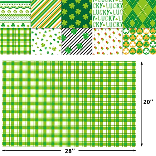 FANCY LAND 10 Sheets St.Patrick’s Day Wrapping Paper Sheets Shamrock Green Gift Wrap Folded Large Sheets 20 X 28 Gift Decoration