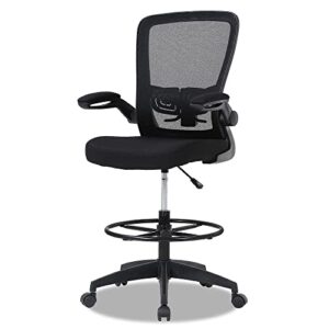 drafting chair tall office chair mid-back mesh ergonomic computer chair high adjustable standing desk chair with lumbar support adjustable foot ring and flip-up arms (black)