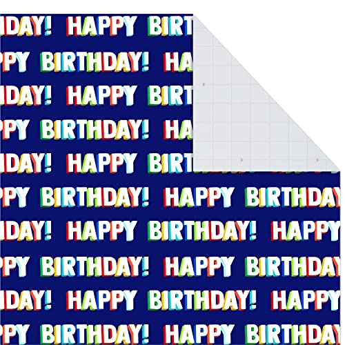 Hallmark Flat Birthday Wrapping Paper Sheets with Cutlines on Reverse (12 Folded Sheets with Sticker Seals) Happy Birthday, Red Confetti, Blue with Cakes