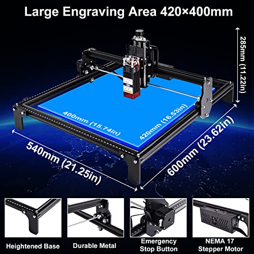 4240 Laser Engraver, 20W Laser Engraving Cutting Machine, Laser Machine 5W Output Power, Laser Cutter for Metal and Wood with 16.5”x15.75” Large Engraving Cutting Area (420x400mm)