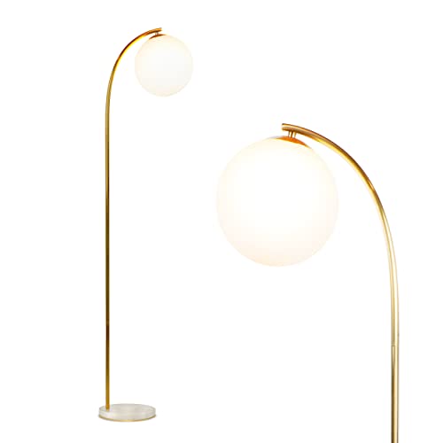 Brightech Luna Drop LED Floor Lamp, Frosted Glass Globe Arcing Living Room Lamp, Mid-Century Modern Standing Lamp for Living Rooms, Boho Rustic Indoor Tall Lamp for Bedrooms & Offices - Brass