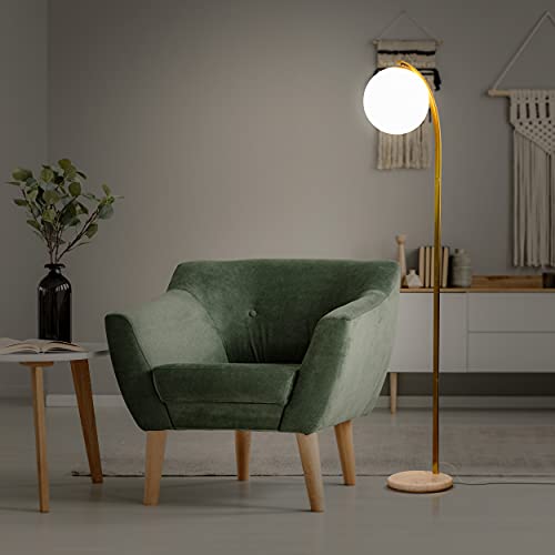 Brightech Luna Drop LED Floor Lamp, Frosted Glass Globe Arcing Living Room Lamp, Mid-Century Modern Standing Lamp for Living Rooms, Boho Rustic Indoor Tall Lamp for Bedrooms & Offices - Brass